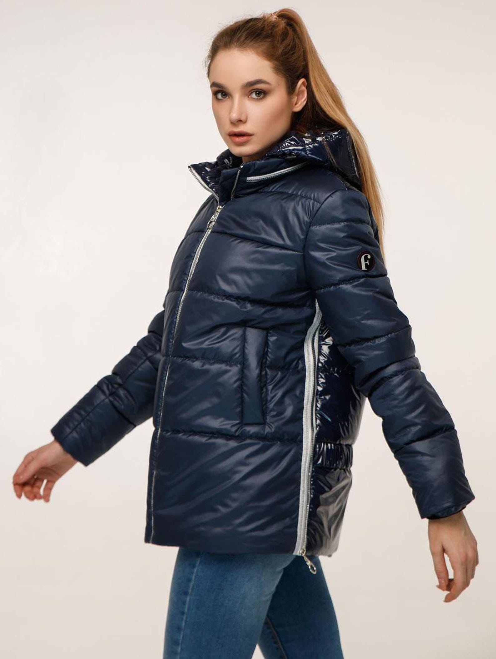 Navy Puffer Jacket Womens Quilted Puffy Down Coat Куртка В-1272 Лак Тон ...