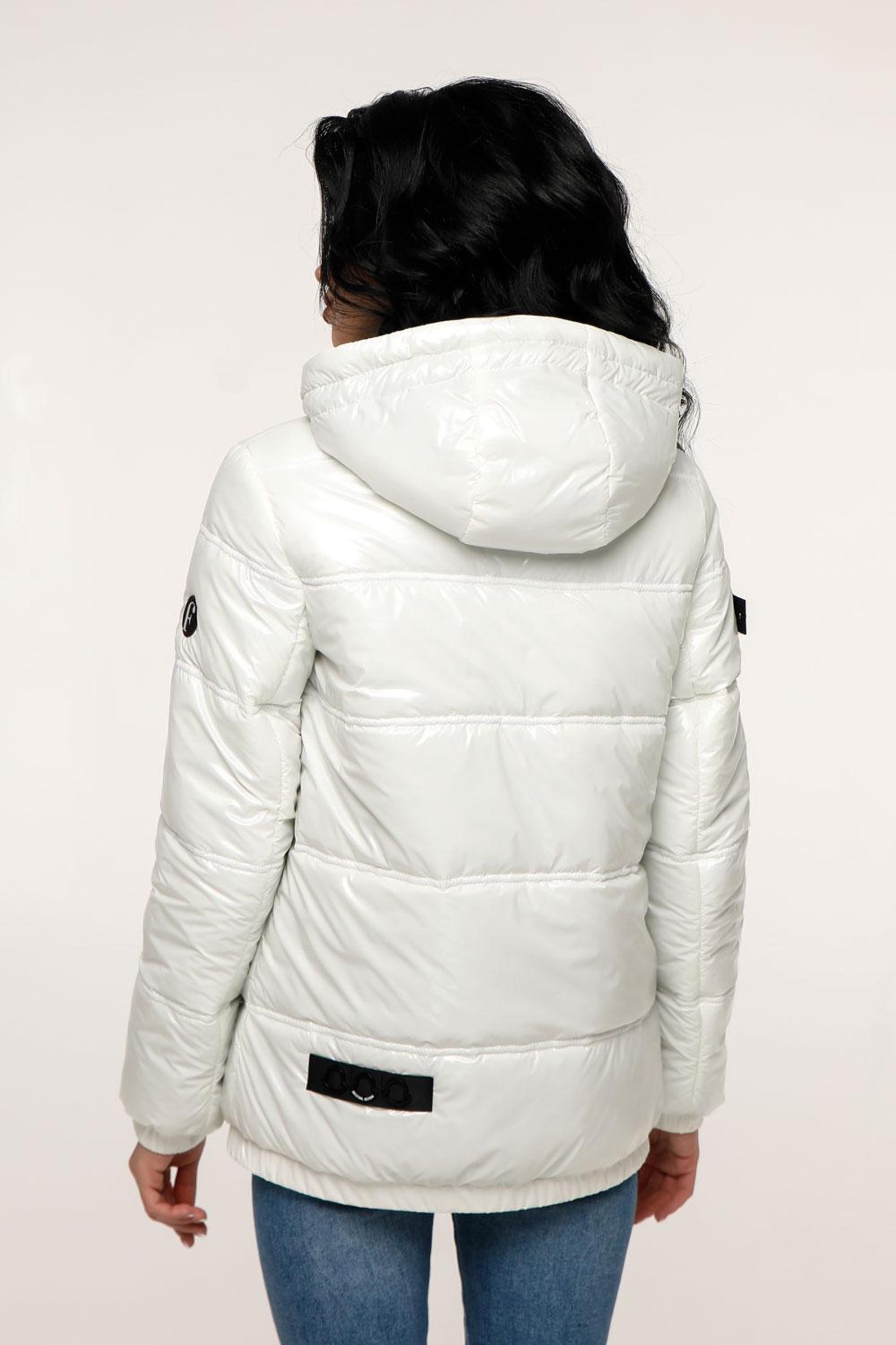 Ivory Puffer Jacket Women White Puffy Hooded Coat Waterproof and ...
