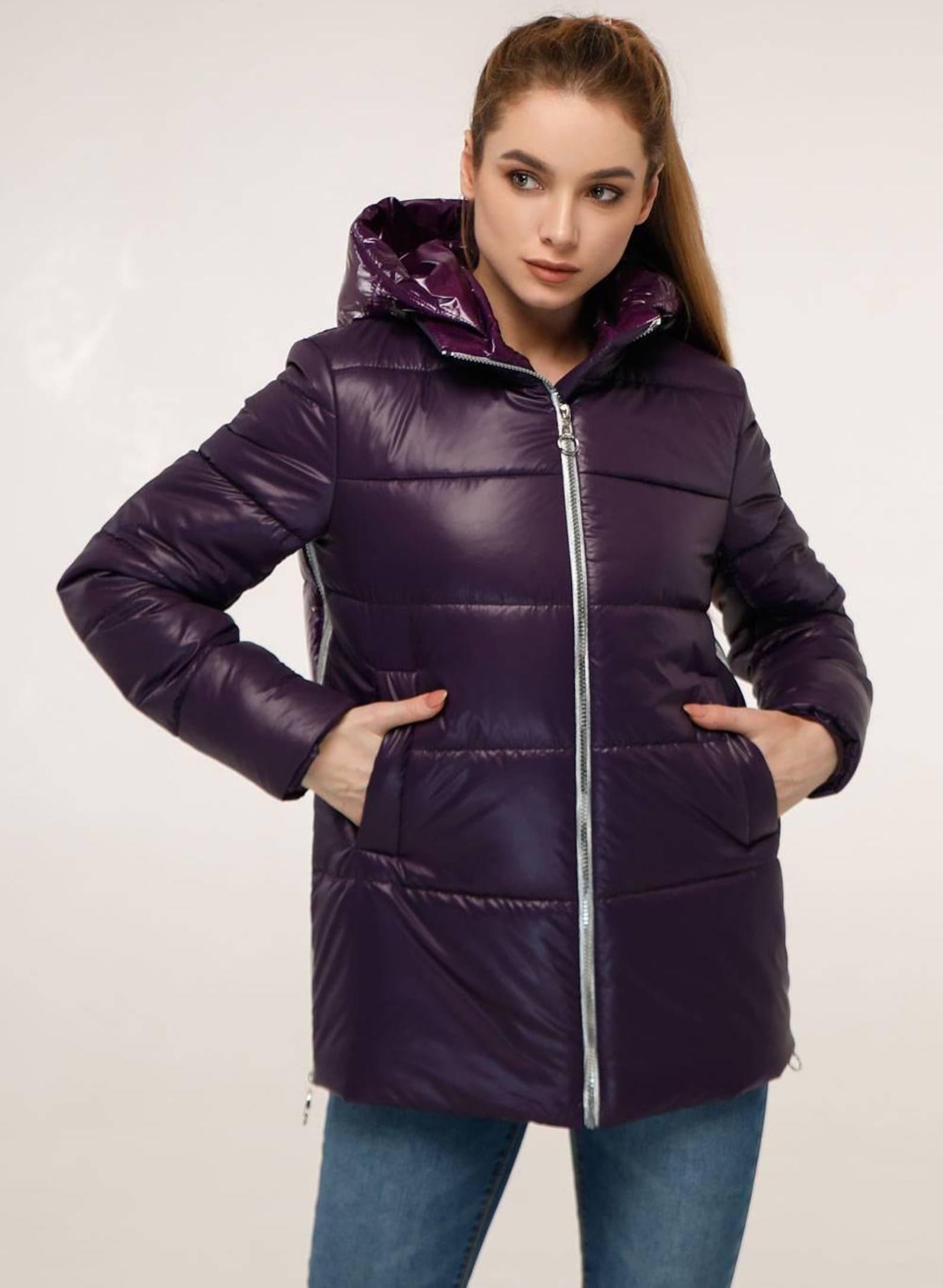 Purple Puffer Jacket Womens Quilted Puffy Down Coat Куртка В-1272 Лак ...