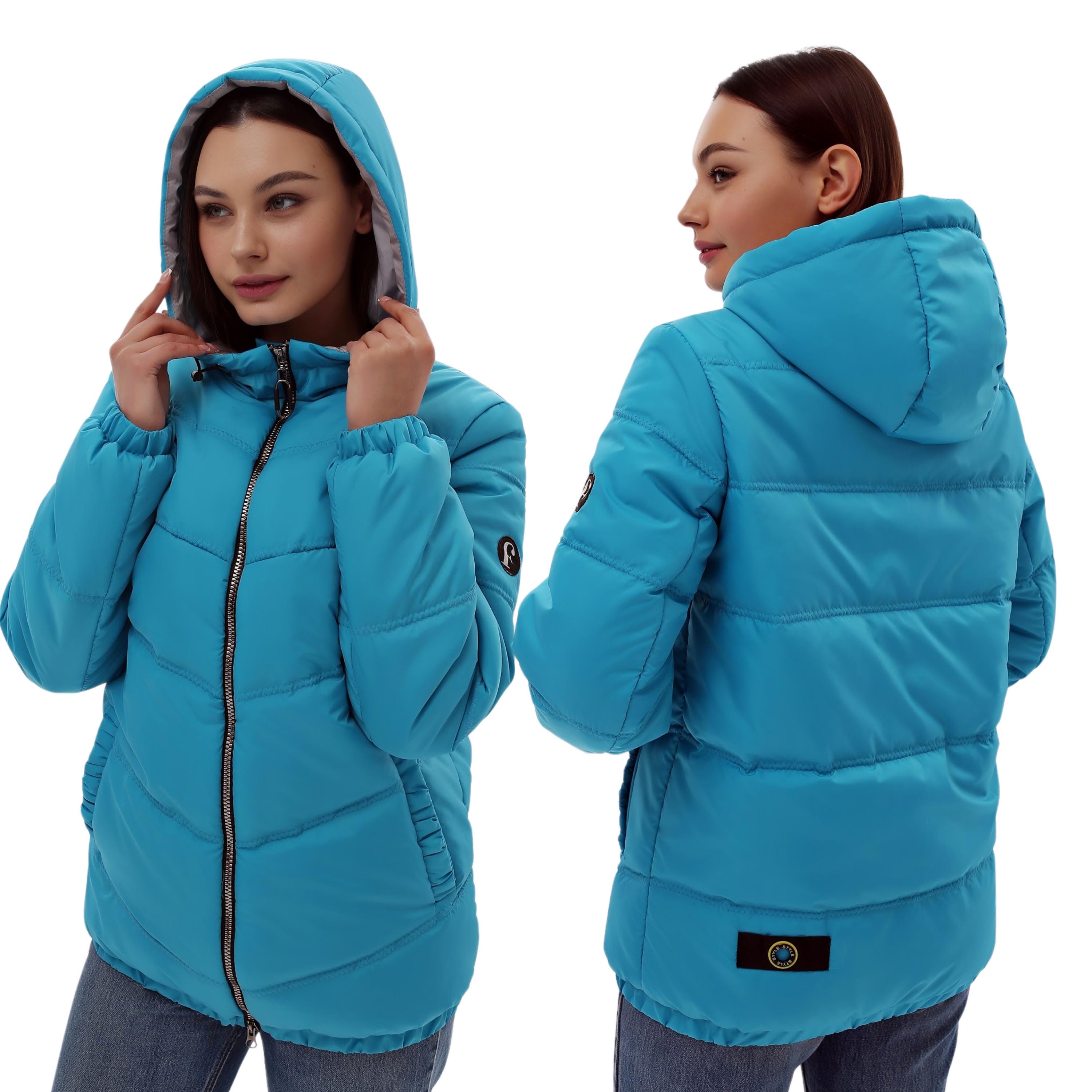 Blue Puffer Jacket Women Turquoise Puffy Hooded Coat Waterproof and ...