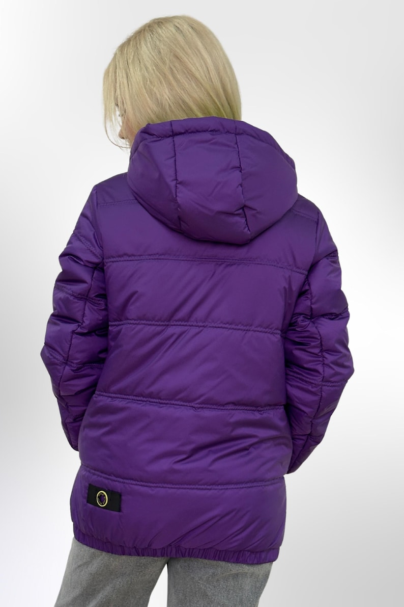 Purple Puffer Jacket Women Puffy Hooded Coat Waterproof and Windproof ...