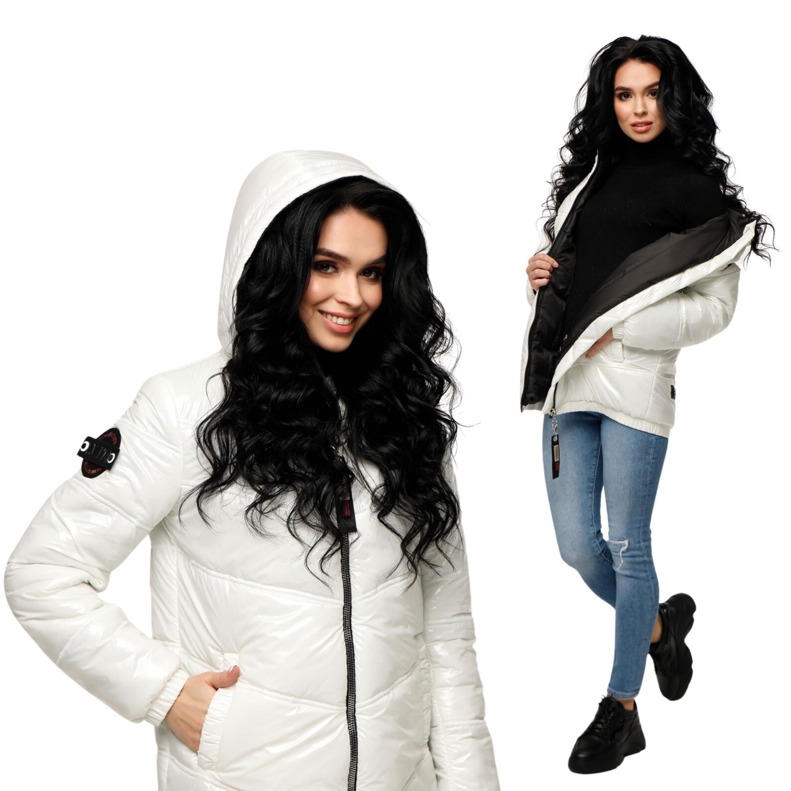 Ivory Puffer Jacket Women White Puffy Hooded Coat Waterproof and ...