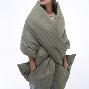 Olive Puffer Large Scarf 20x85in With 2 Pockets Blanket Shawl Cape ...