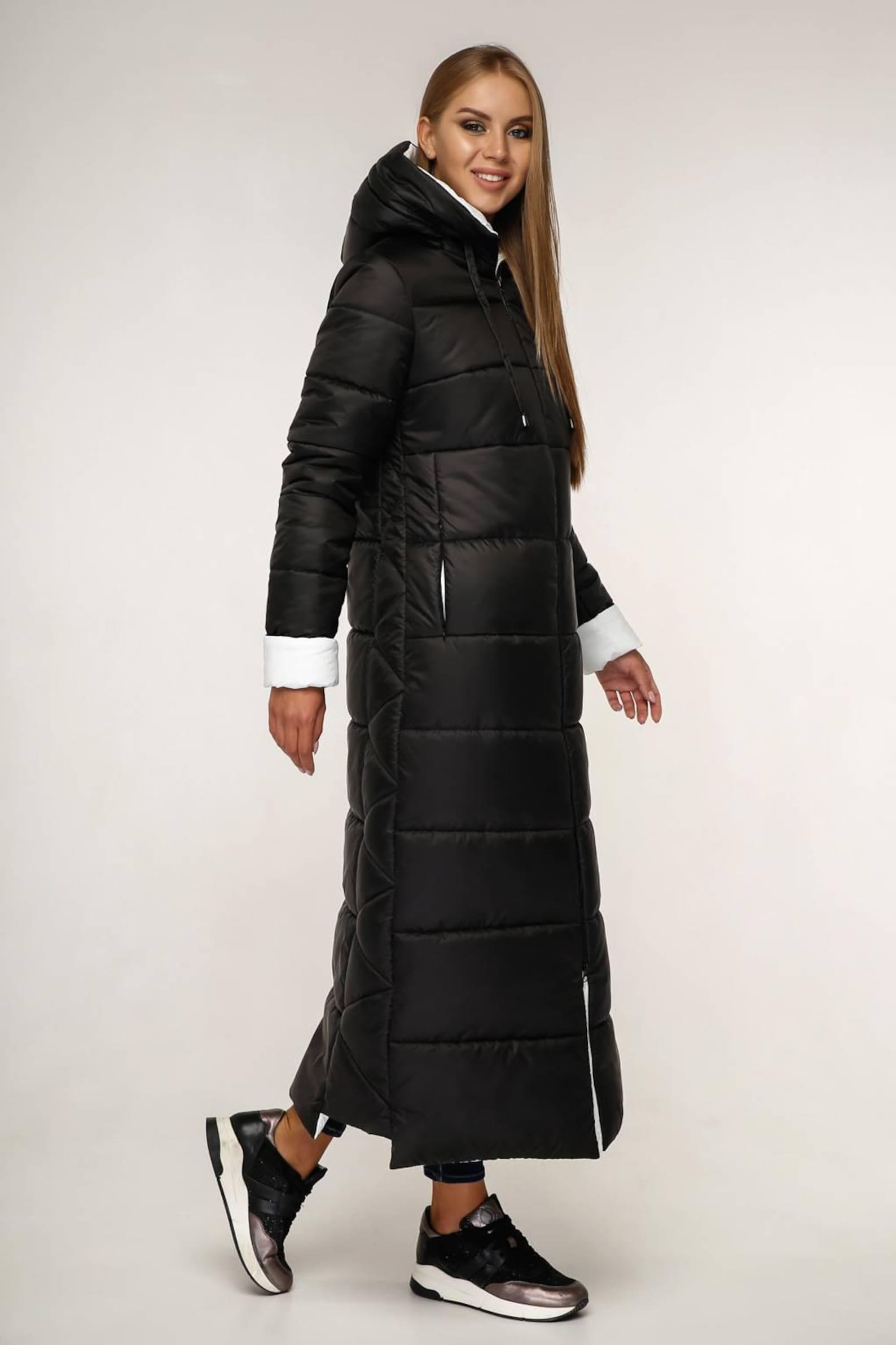Black Maxi Long Puffer Coat With Hood Women Waterproof and Windproof ...