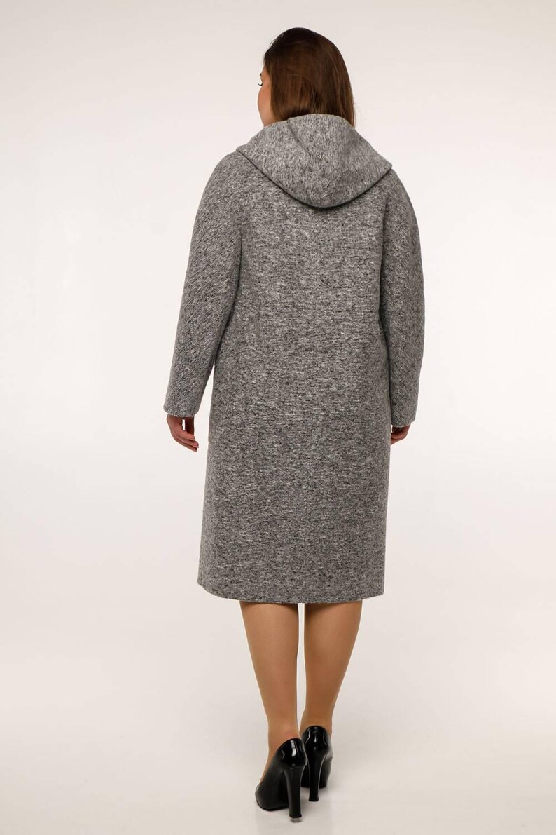 Grey Wool Hooded Lined Coat With Pockets Midi Outerwear Пальто В-1120 ...