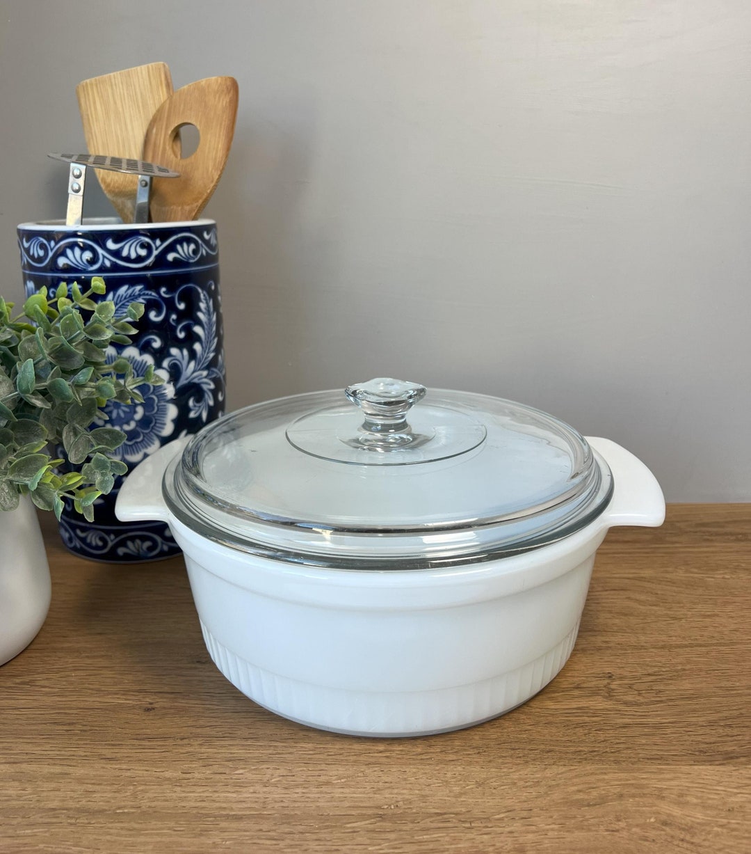 Anchor Hocking Ovenproof 2 Qt Round Lidded Casserole Dish 1438 Ribbed ...