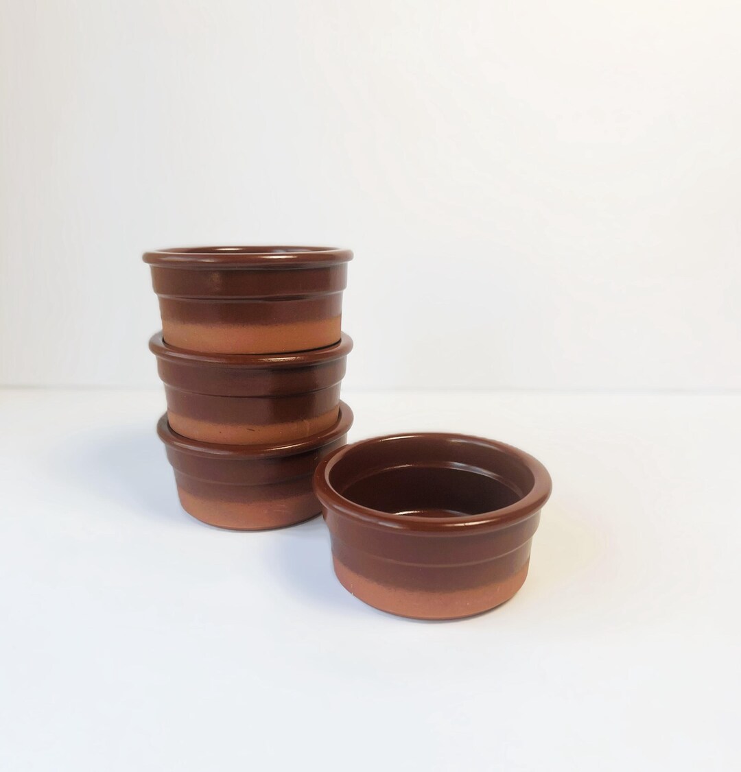 Set of 4 Glazed Terracotta Cermer Ramekins | Creme Brule | Tapas ...