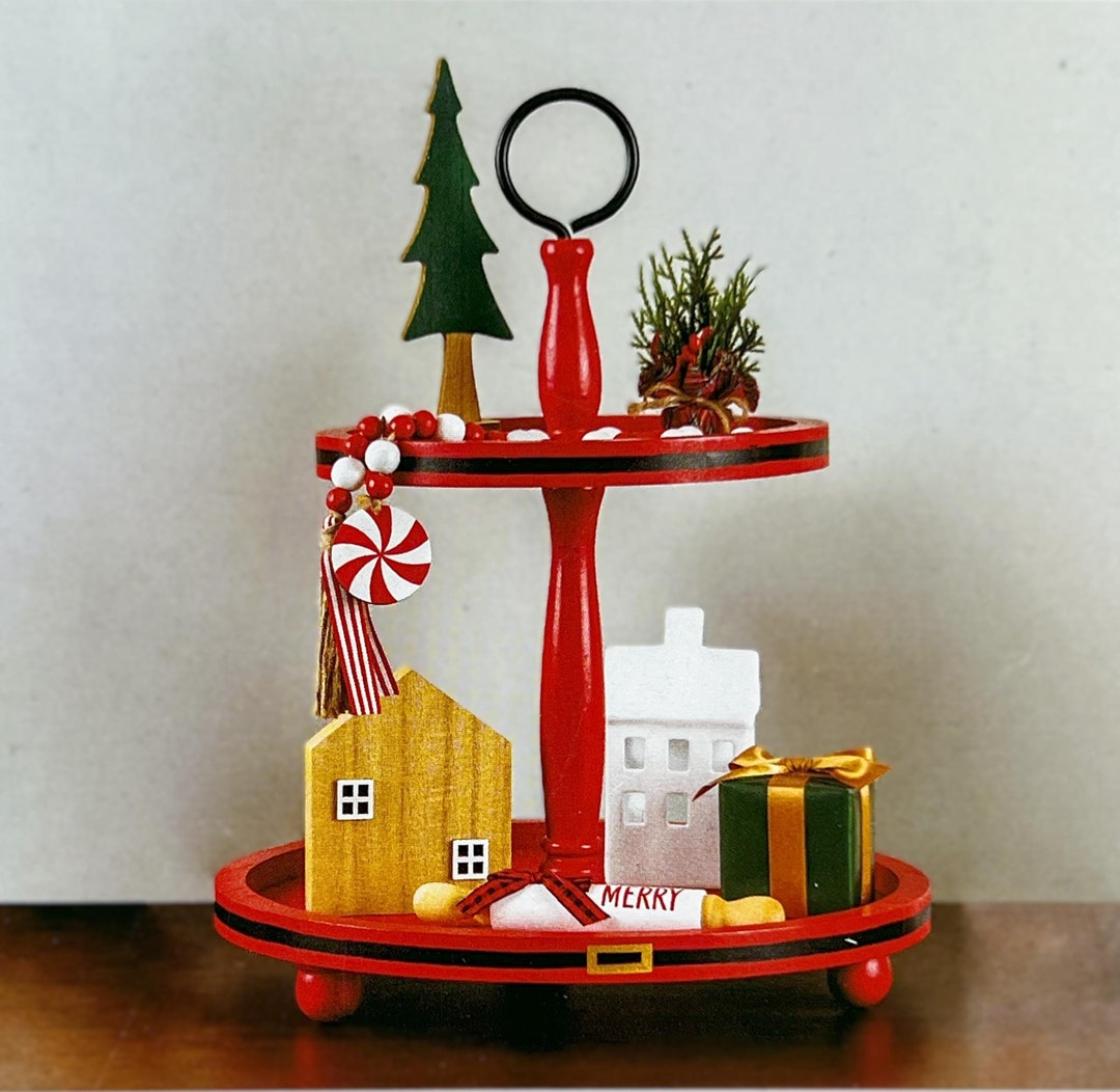 New in Box Two Tier Wood Santa Claus Tray | Tiered Holiday Display ...