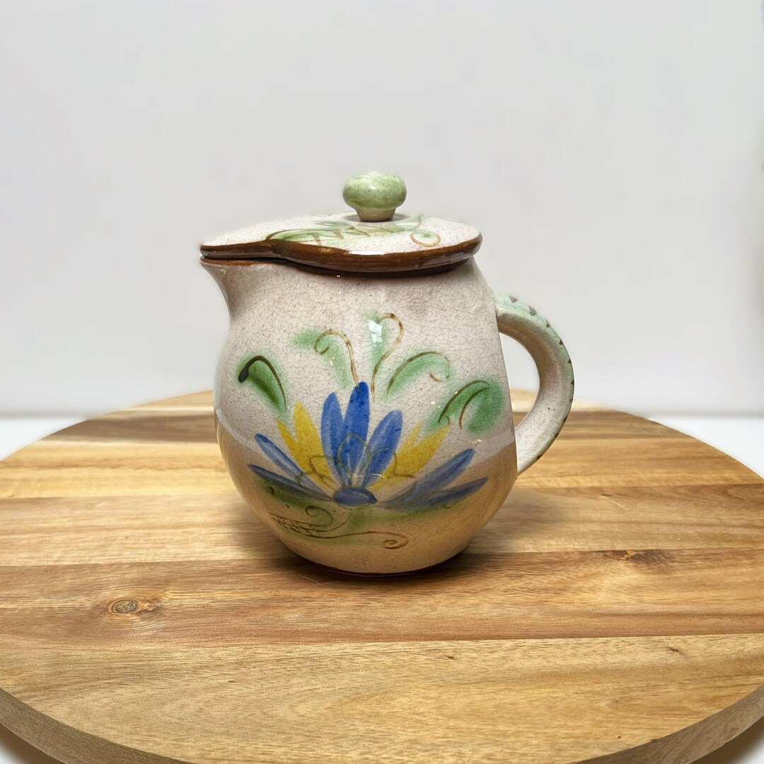 Unique 1970's Japanese Teapot Blue and Yellow Abstract Flower Design ...