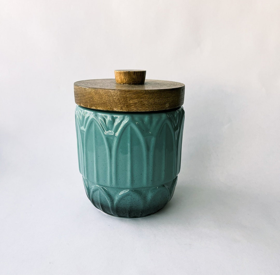 Pier One Turquoise Blue Ceramic Lidded Cannister Cookie Jar Vintage ...