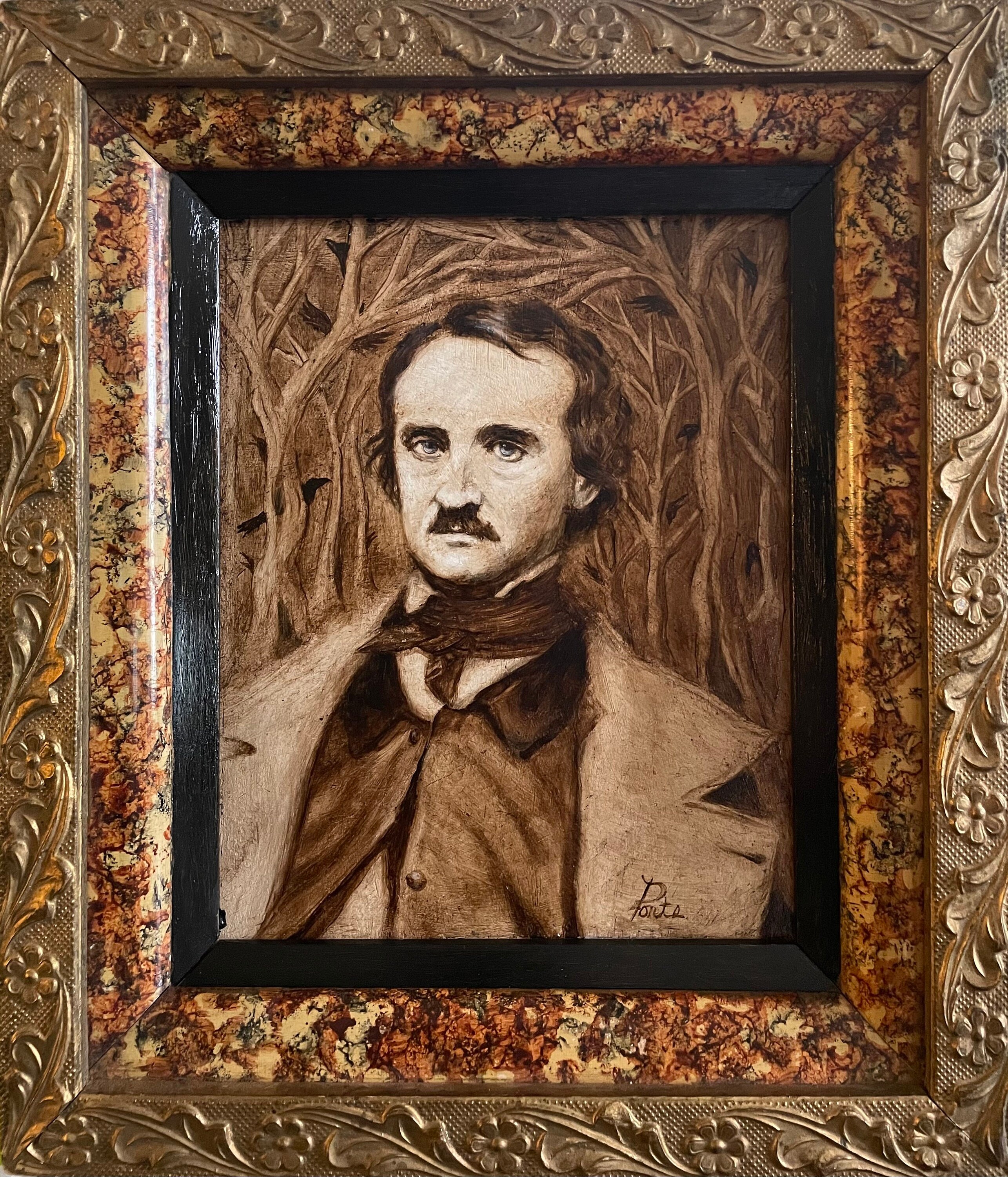 Poe in the Forest of Ravens Edgar Allan Poe Oil Painting in Antique ...