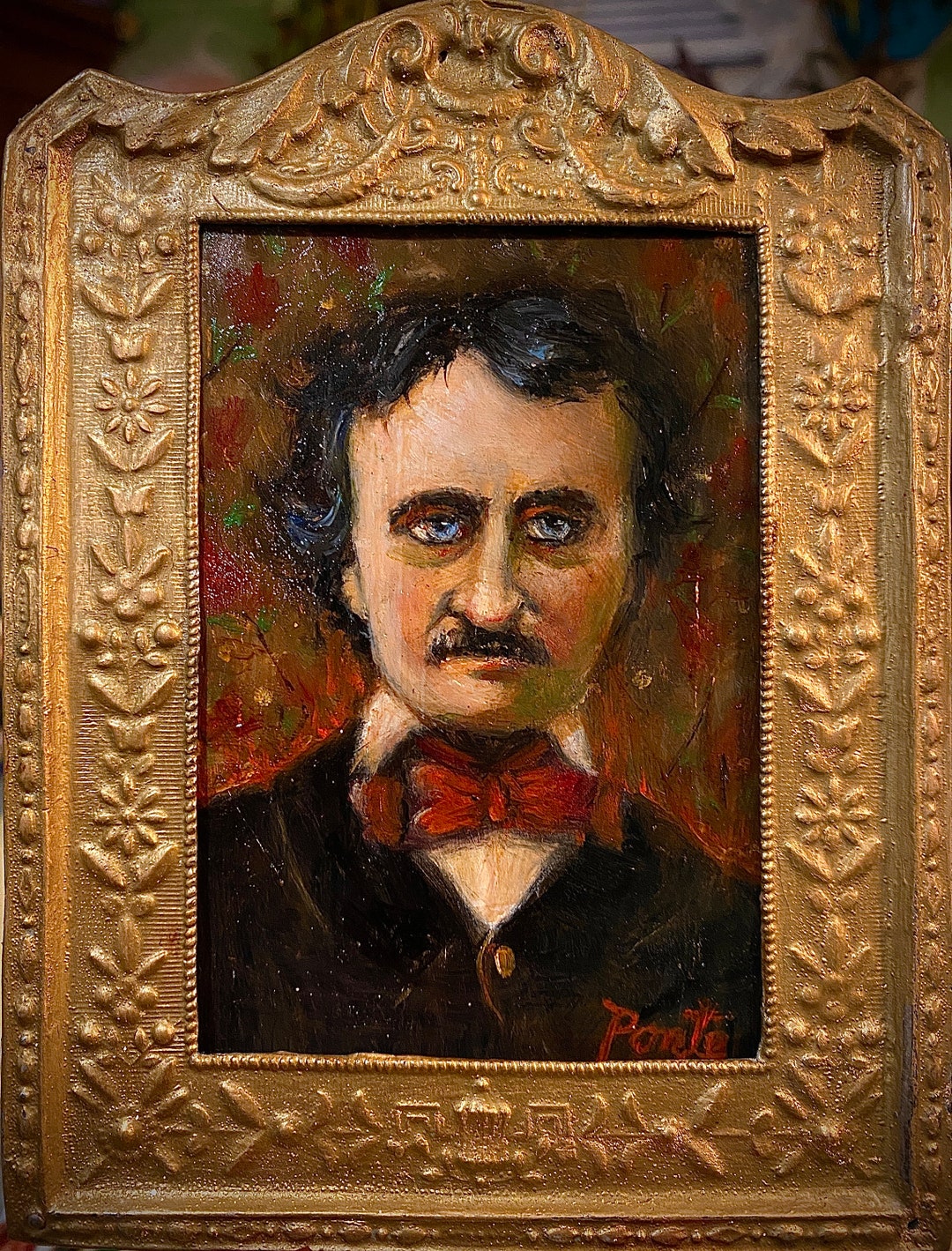 Edgar Allan Poe Portrait Small Oil Painting in Antique Frame - Etsy