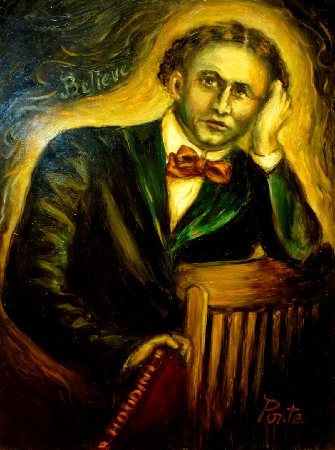 The Great Houdini "believe" Oil Painting Portrait of Harry Houdini ...