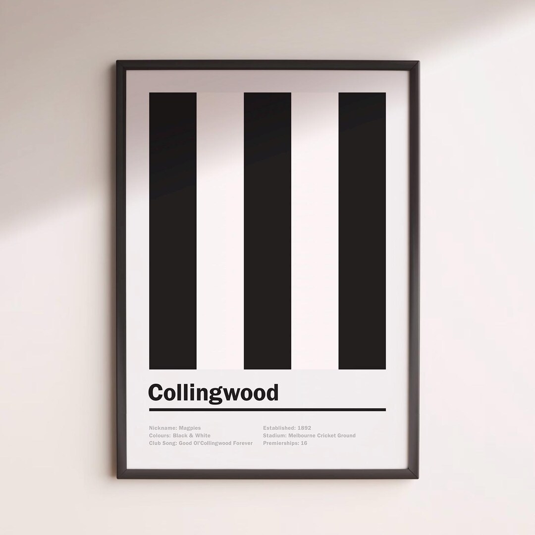 Collingwood Magpies Club Colours, Sports Bedroom Posters, Minimalist ...