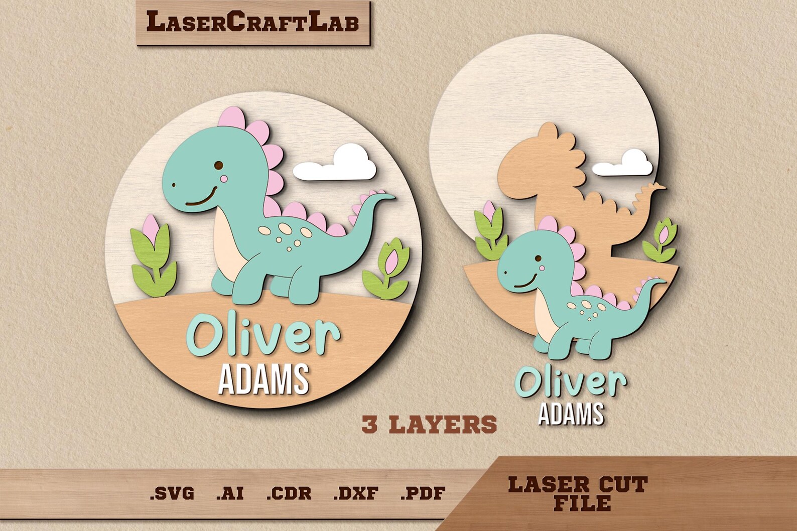 Baby Name Sign Bundle SVG Laser Cut File, Dinosaur, Space, Fox, Nature ...
