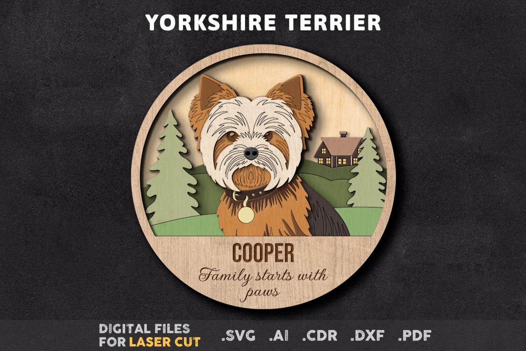 Dog Sign SVG Laser Cut File, Glowforge, Yorkshire Terrier, Dog Portrait ...