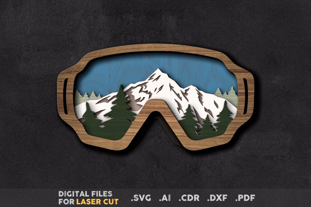 Snowboard Mask SVG Laser Cut File, Glowforge, Winter Mountains, Forest, Nature, Glasses, Camping ...
