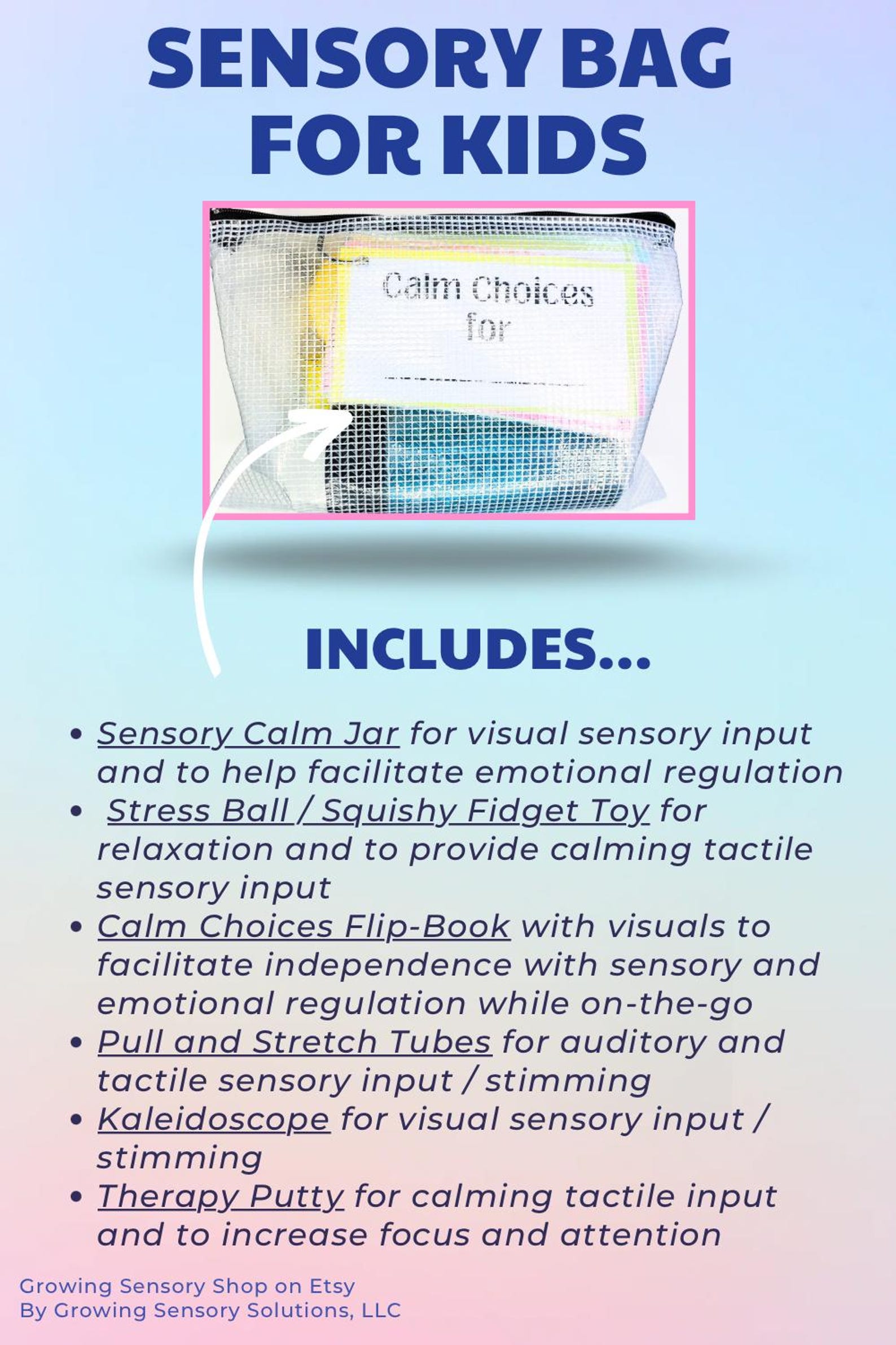 Sensory Calming Bag: Autism Travel Kit With Fidget Toys - Etsy