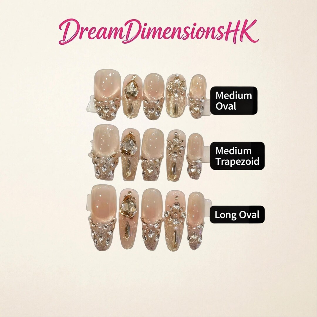 Graduation Prom Nails Pink Nude Gold Rhinestone Press on Nails, Luxury ...