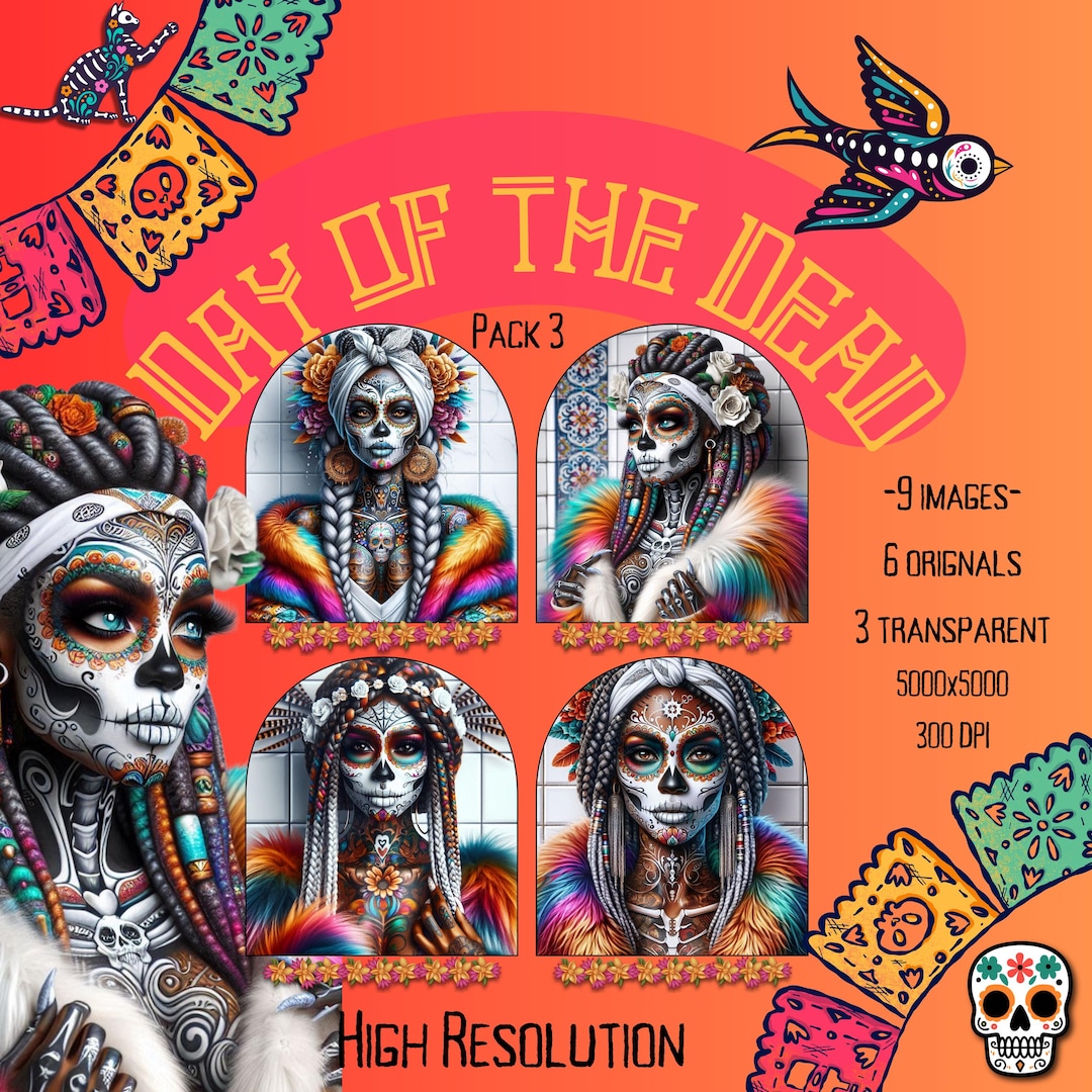 Vibrant Day of the Dead Digital Art Pack 3 High Resolution - Etsy