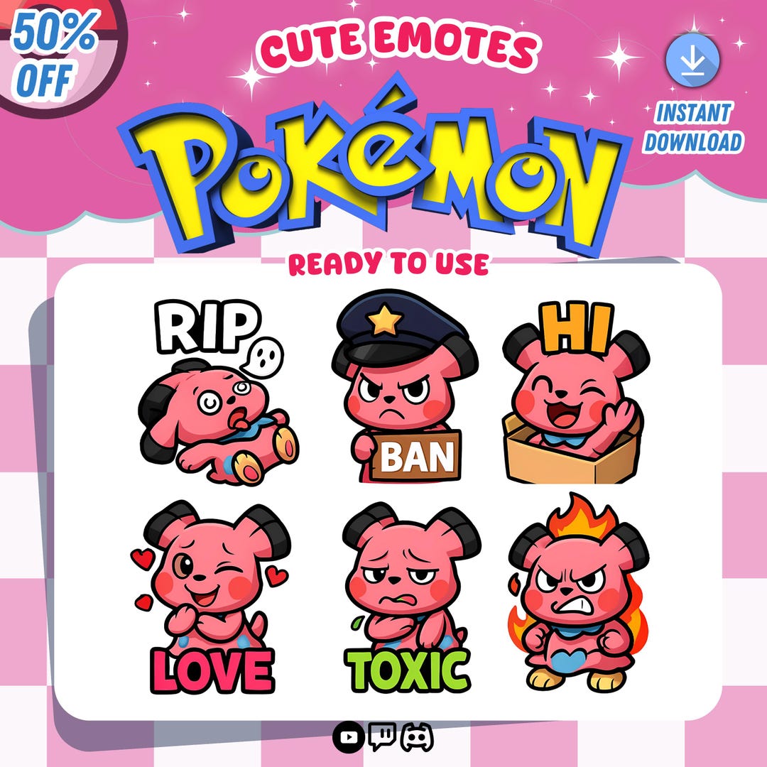 Cute Pokémon Twitch Emotes | Snubbull Emote Pack | Kawaii Discord ...
