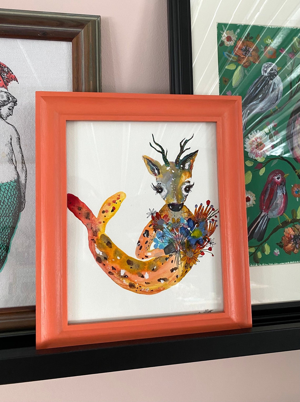 Mermaid Deer Painting Folk Art Print - Etsy