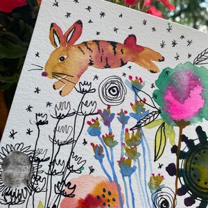 Sleeping Awake Folklore Rabbit Painting- Original, One of a Kind Not a ...