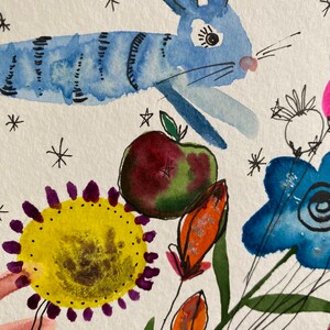 Whimsical Dreams Folklore Rabbit Original One of a Kind Watercolor Not ...