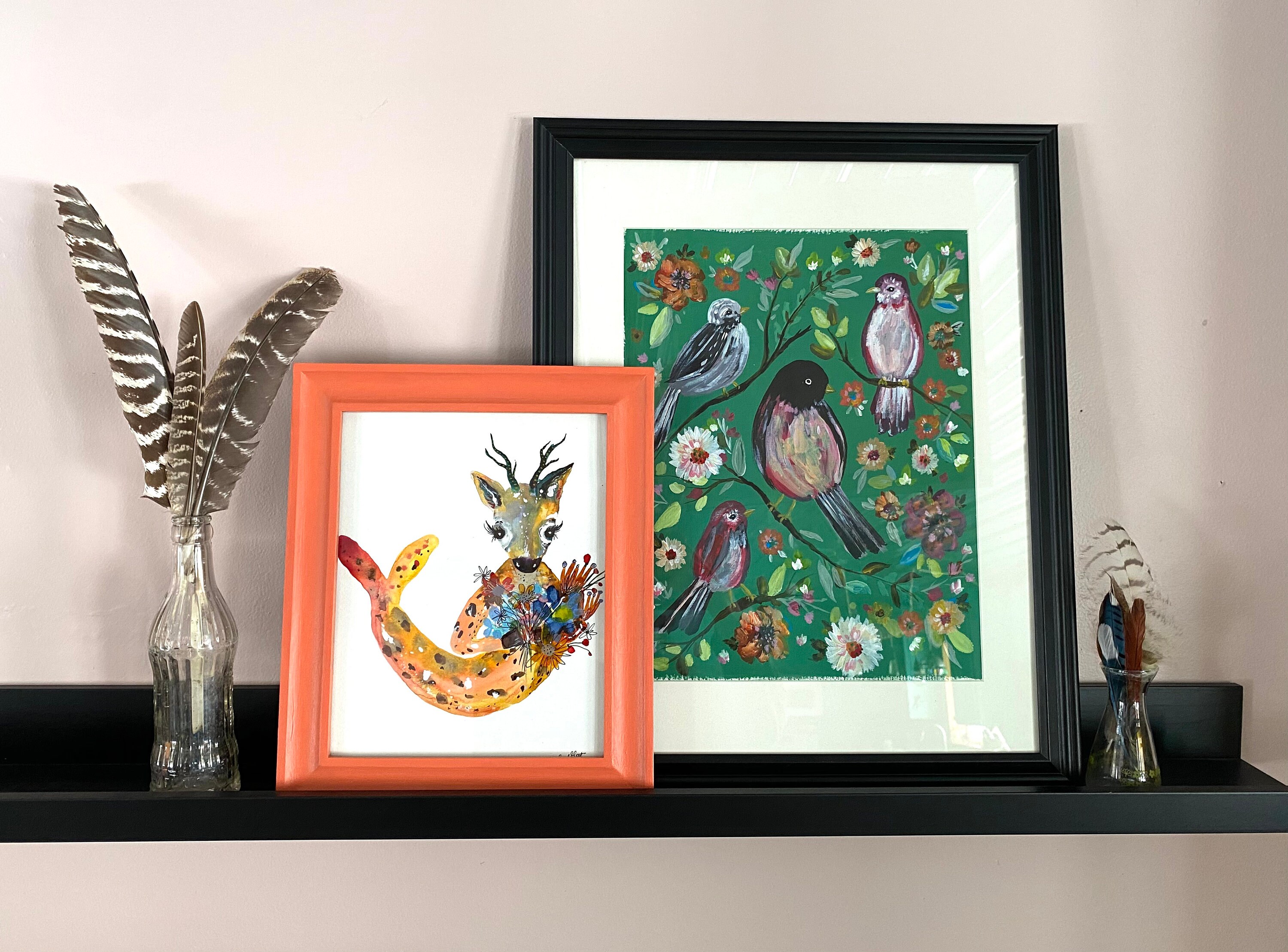 Mermaid Deer Painting Folk Art Print - Etsy