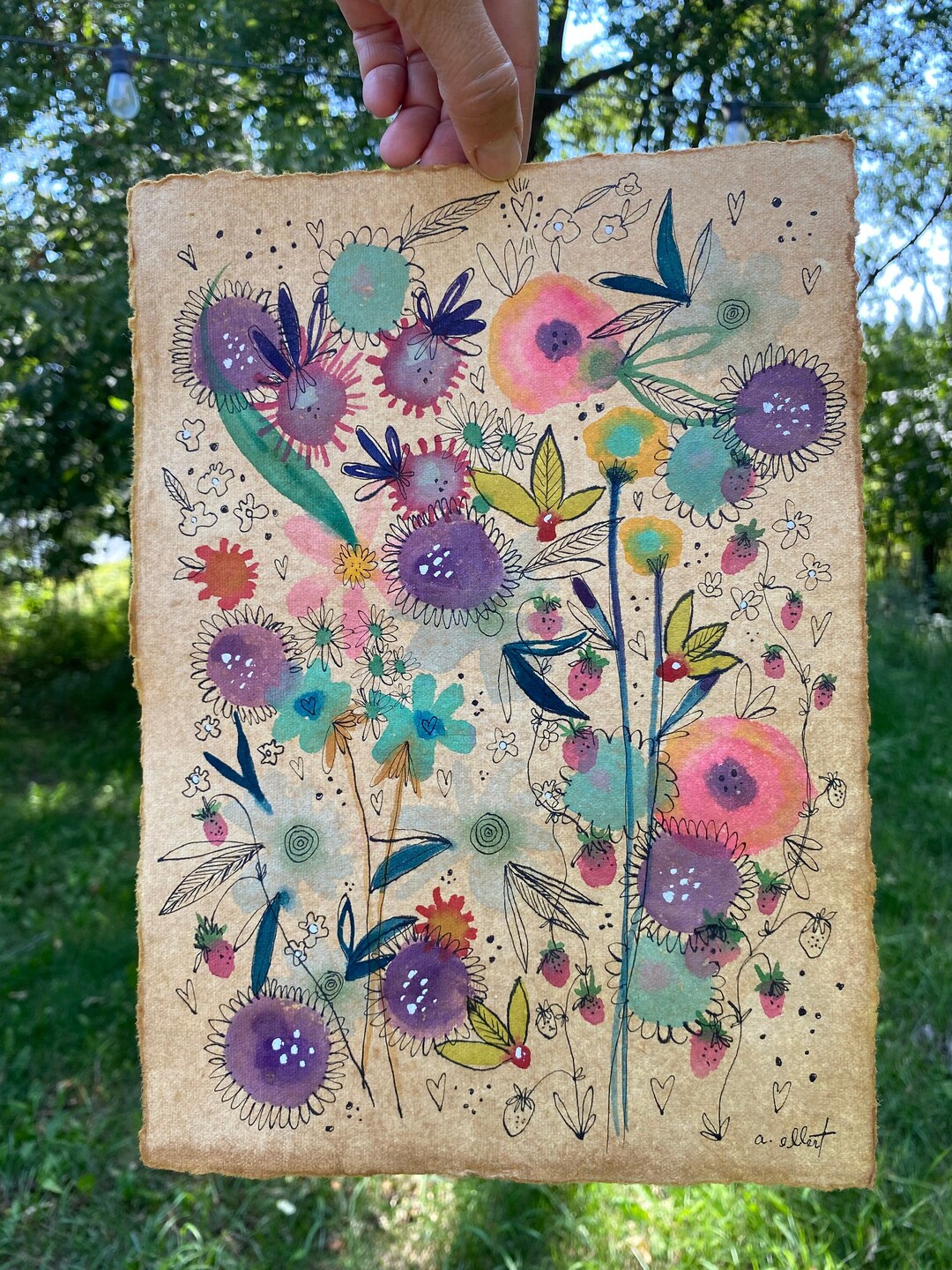 Folklore Flower Garden, Original Watercolor Painting, One of a Kind - Etsy