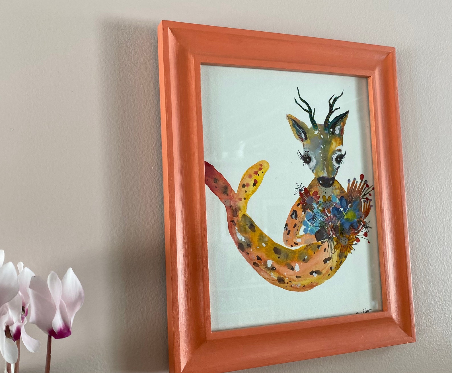 Mermaid Deer Painting Folk Art Print - Etsy