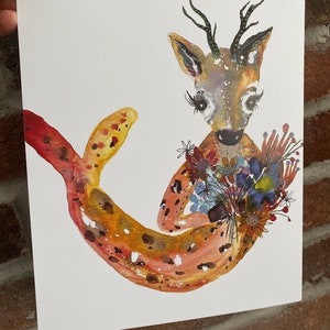 Mermaid Deer Painting Folk Art Print - Etsy