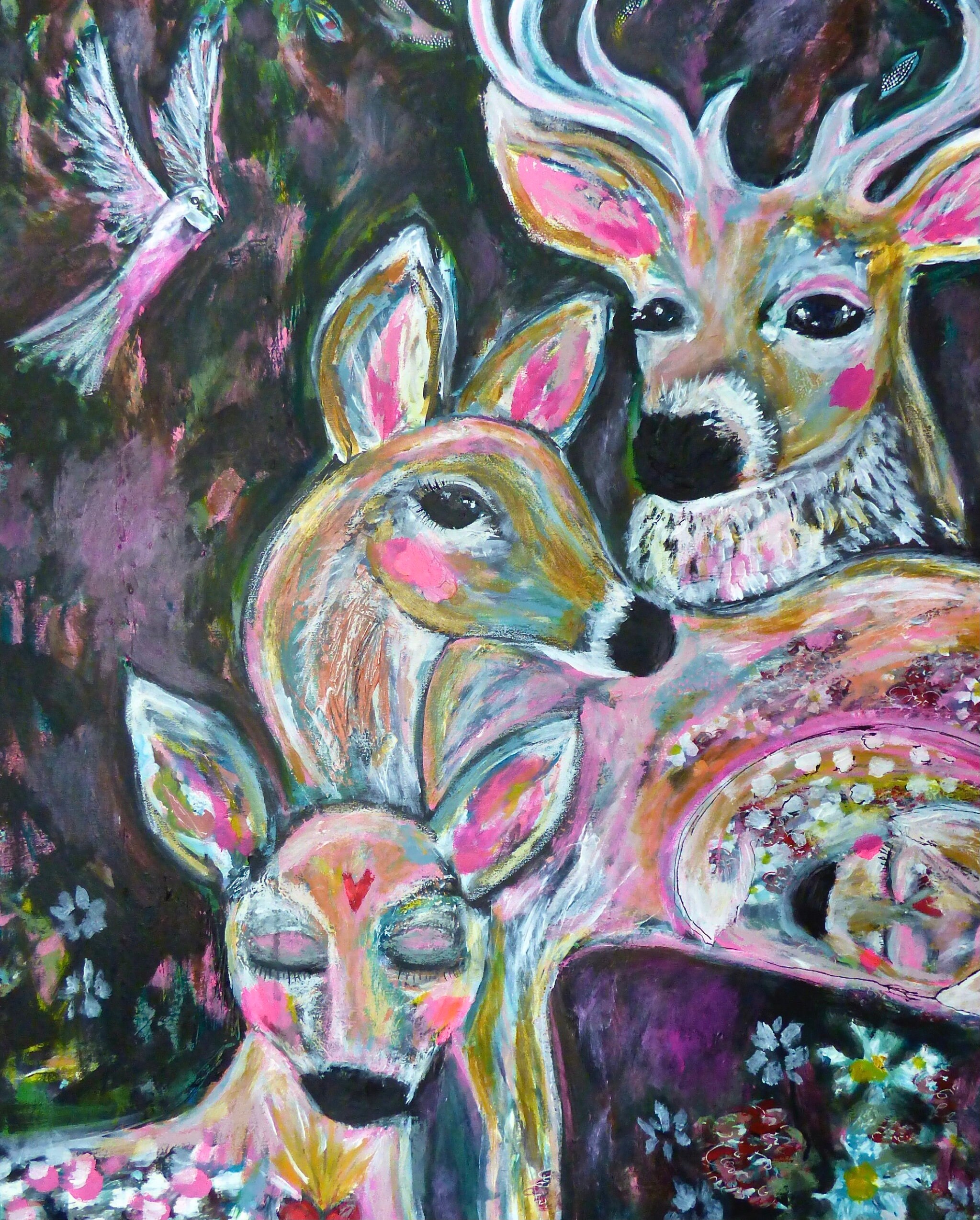 Deer Family Folk Art Painting, Bold Art Print - Etsy