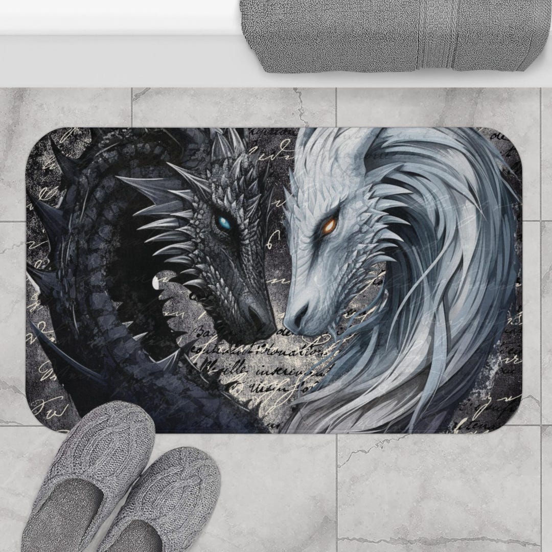 Dragon Love Letter Shower Mat Mythical Bathroom Goth Lover Dragon ...