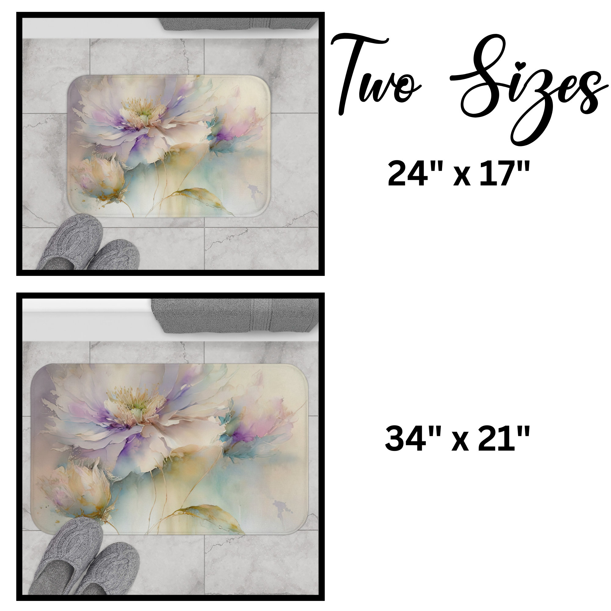 Shabby Chic Bathroom Decor, Bath Mat, Floral Boho Microfiber Rug ...