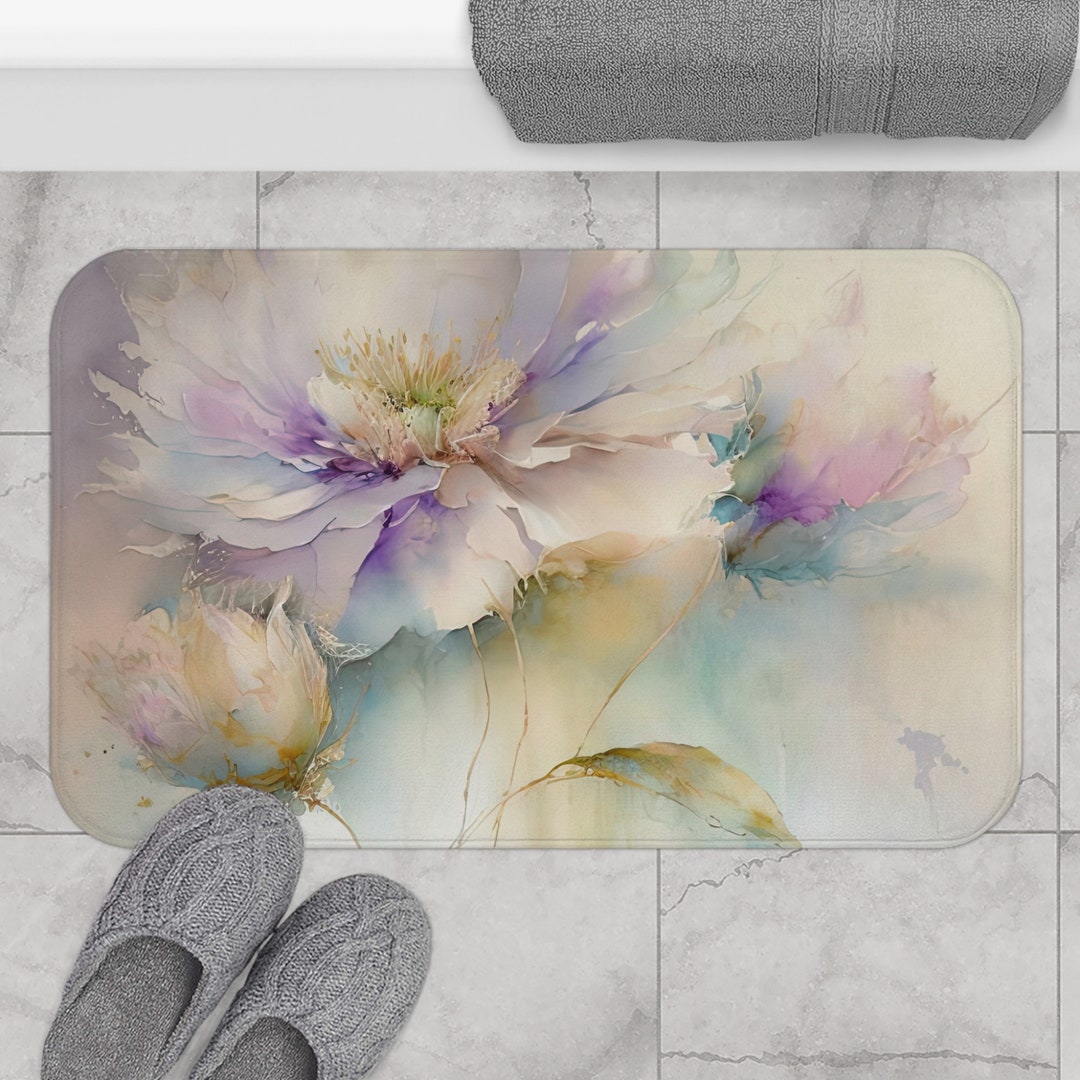 Shabby Chic Bathroom Decor, Bath Mat, Floral Boho Microfiber Rug ...
