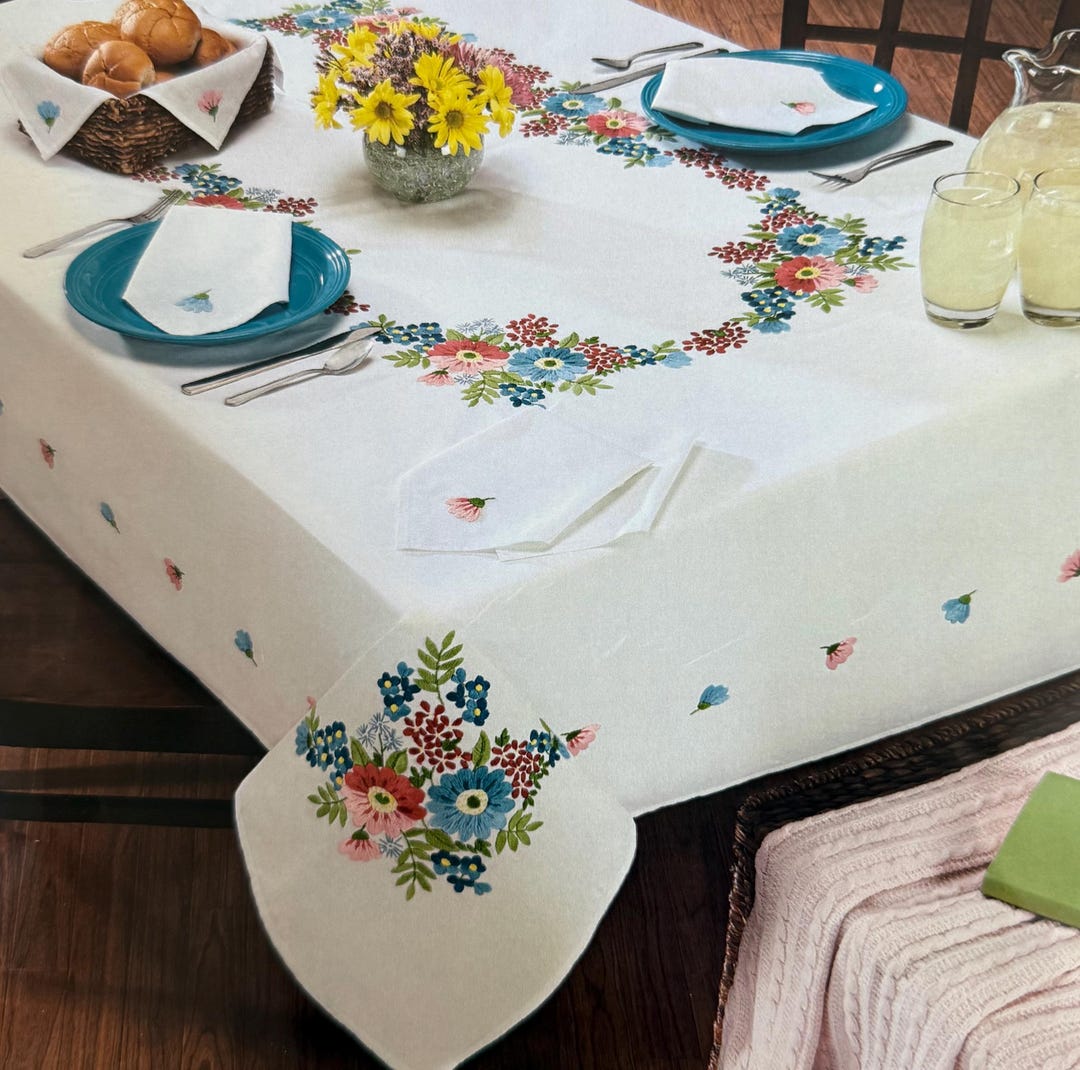 Craftways Stamped for Cross Stitch Tablecloth. Summertime Bouquet. 50 ...