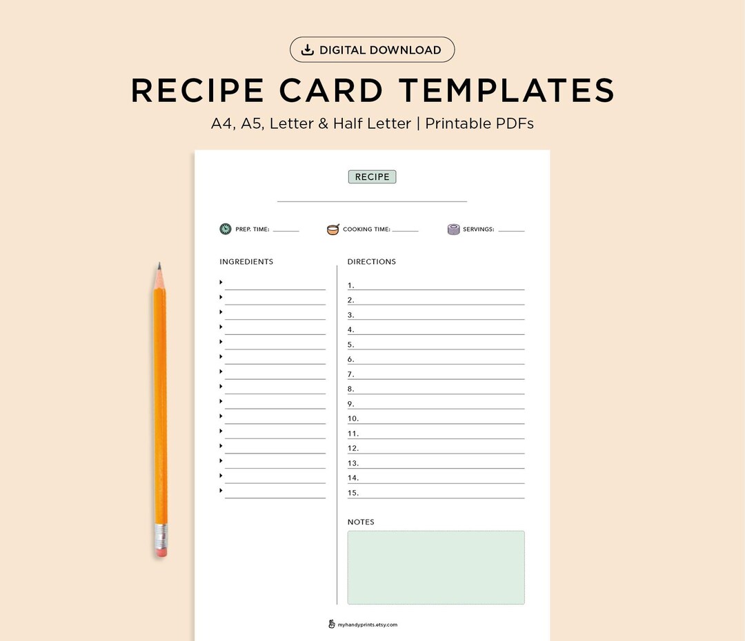 Printable Recipe Card Template for an Organized Kitchen | A4, A5 ...