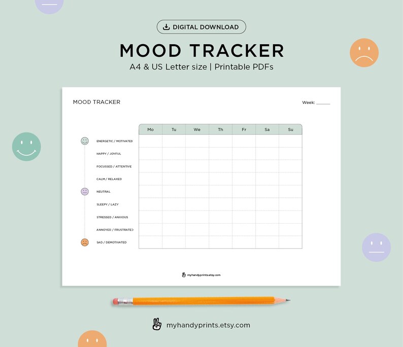 Weekly Mood Tracker, Printable Mood Journal, Emotion Tracker, Mood ...