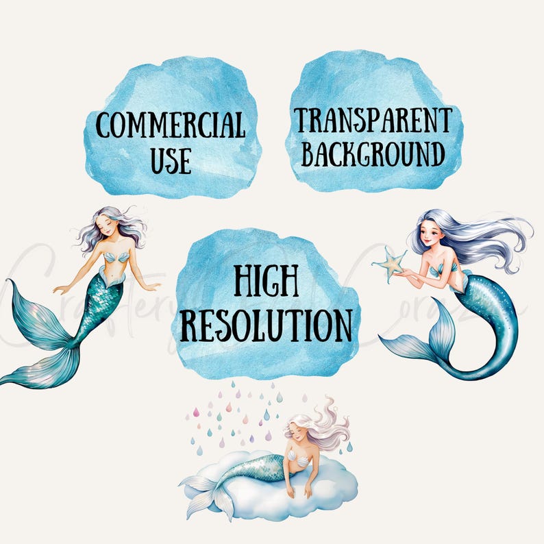Watercolor Mermaid Clipart, Beautiful Mermaids,digital Download ...