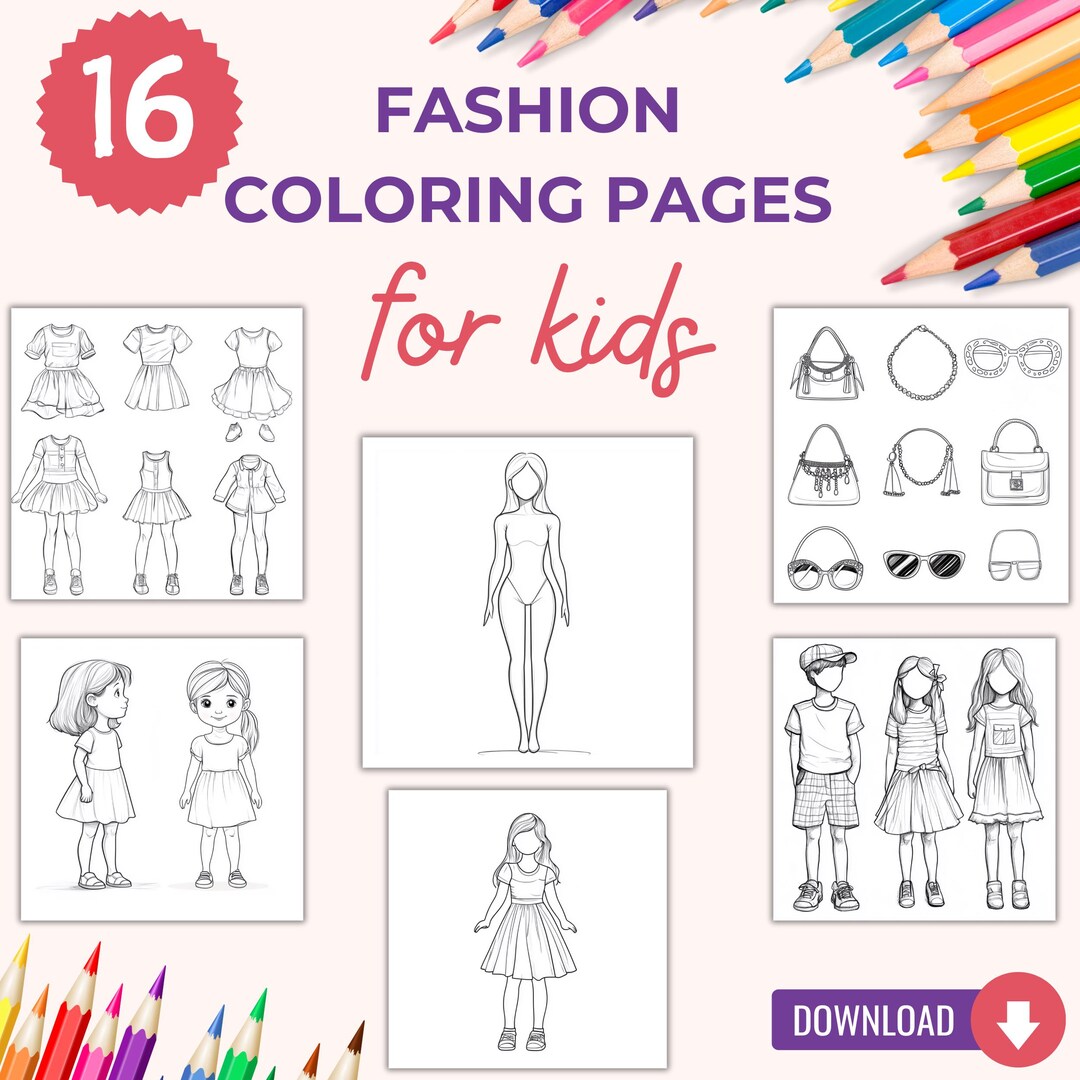 Fashion Coloring Pages for Kids,printable Coloring Book,diy Coloring ...