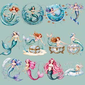 Watercolor Mermaid Clipart, Beautiful Mermaids,digital Download ...