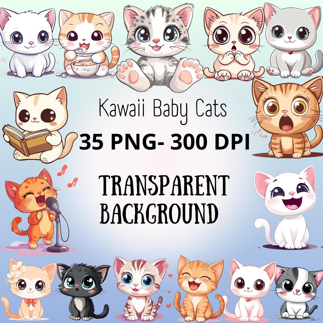 35 PNG Kawaii Cute Baby Cats Clipart, High Resolution,instant Download ...