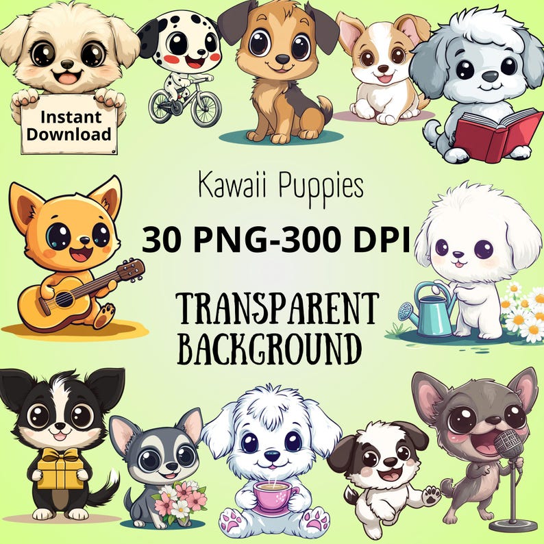 Kawaii Puppies Clipart,digital Graphics,cute Dogs,junk Journal Kits ...