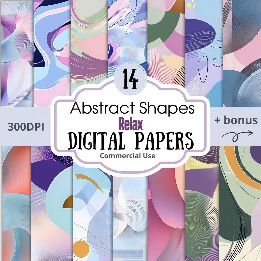 Abstract Shapes Digital Paper, Relaxing Colors (28 JPG) - Etsy