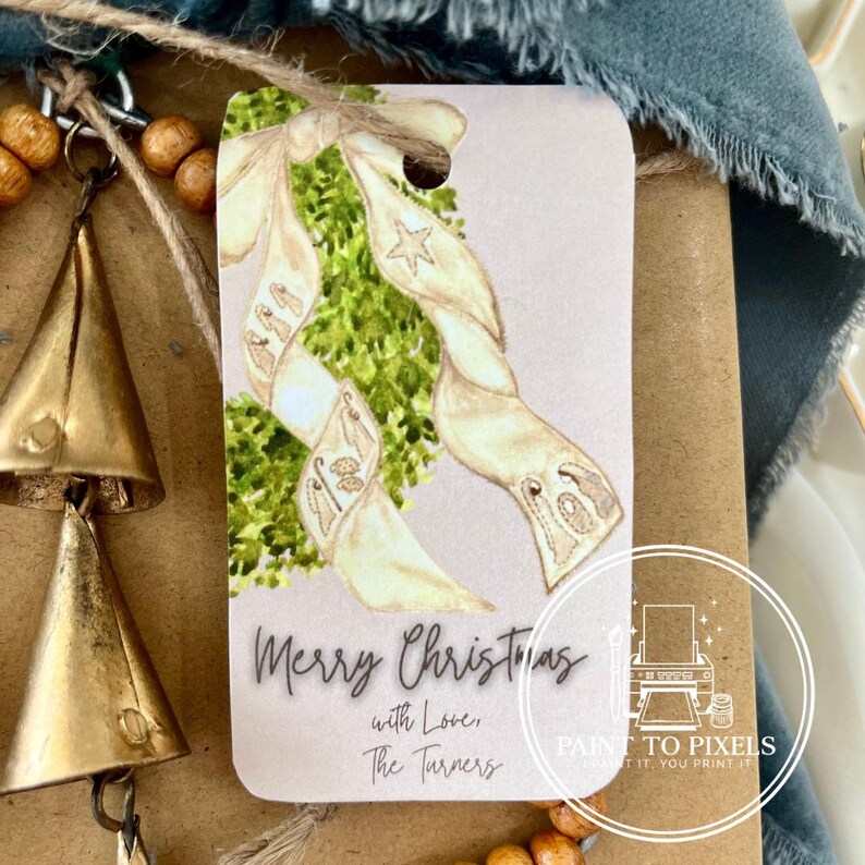 Watercolor Bow Christmas Gift Tags, Nativity Scene (instant Download ...