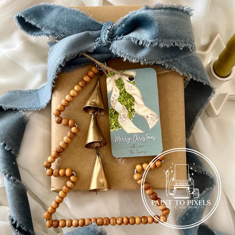 Watercolor Bow Christmas Gift Tags, Nativity Scene (instant Download ...