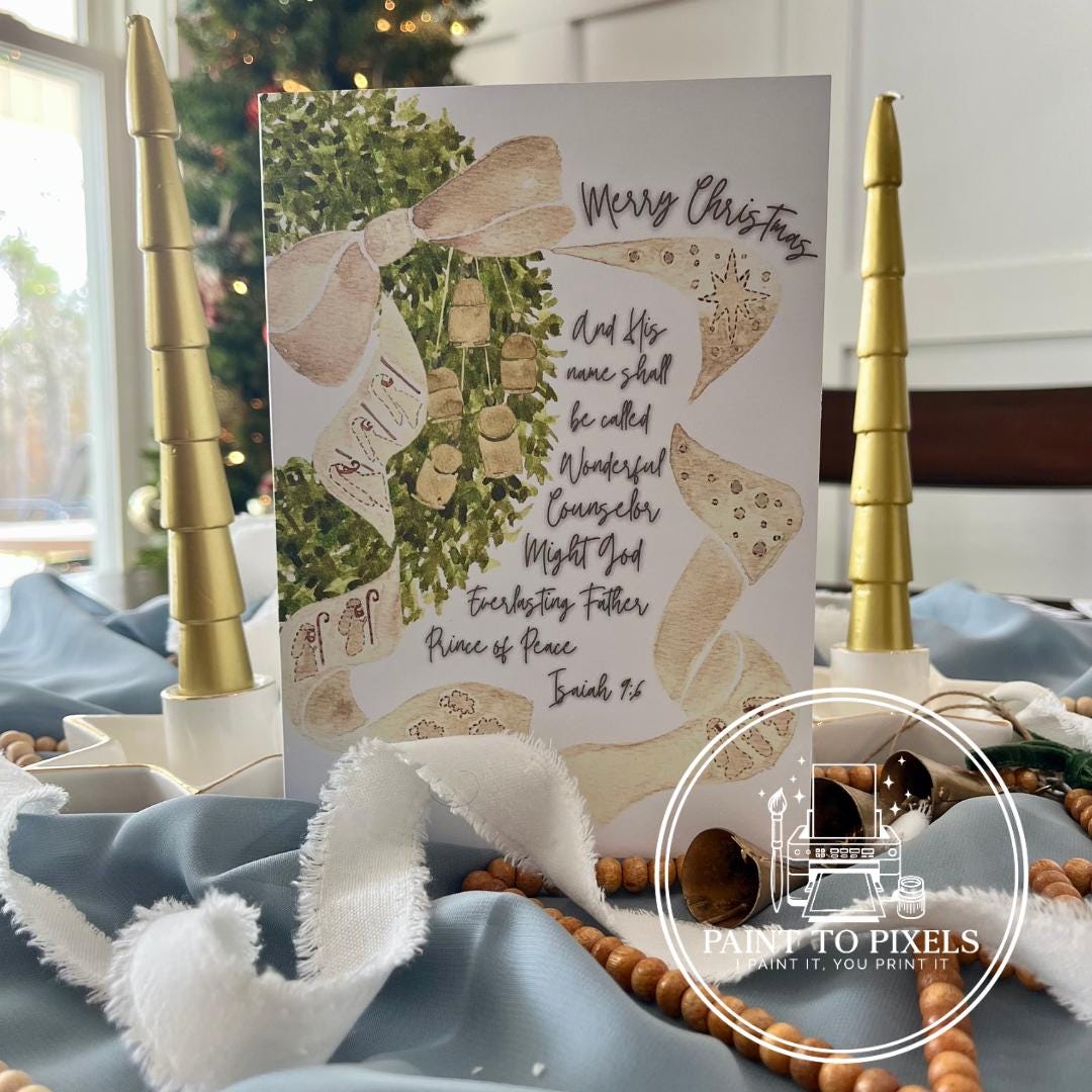 Hand Painted Card, Printable Christmas Card, Folded Christmas Card ...