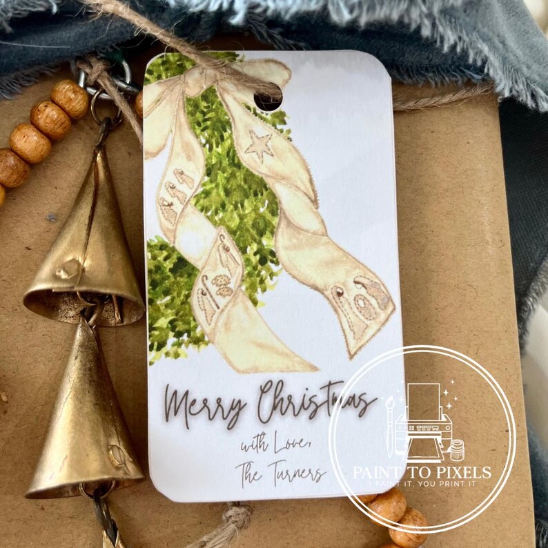 Watercolor Bow Christmas Gift Tags, Nativity Scene (instant Download ...