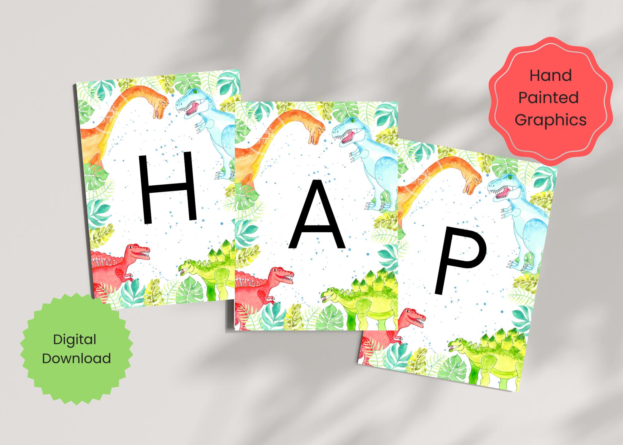 Dinosaur Banner, Banner, Hand Painted, Watercolor, Dinosaur Party Favor ...